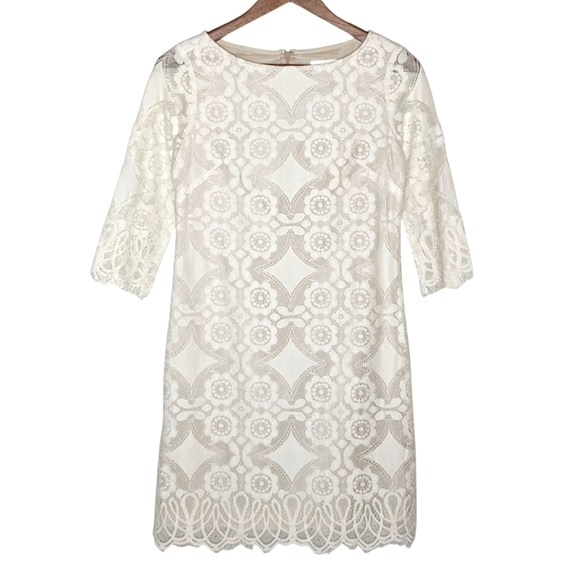 Eliza J | Dresses | Ivory Lace Shift Dress W Sleeves Wedding Rehearsal ...